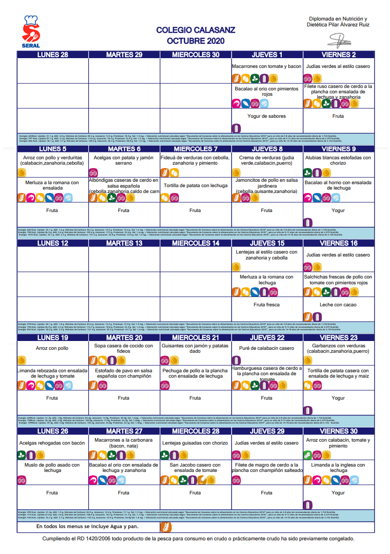 Menú escolar | Colegio Calasanz - FE Escolapias